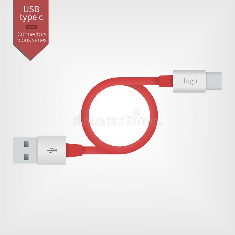 USB type-C red wire stock vector. Illustration of data - 107031683