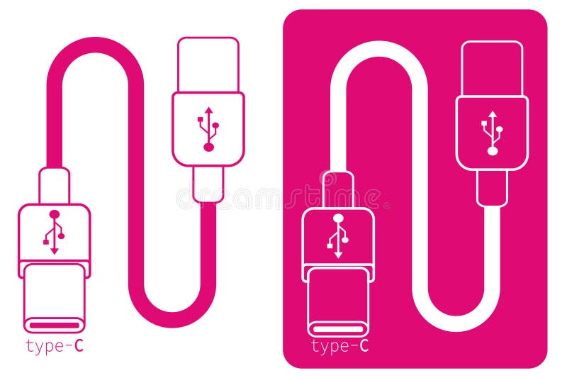 USB Type C Wire and Cable Vector Icons Set with Clear Design and ...
