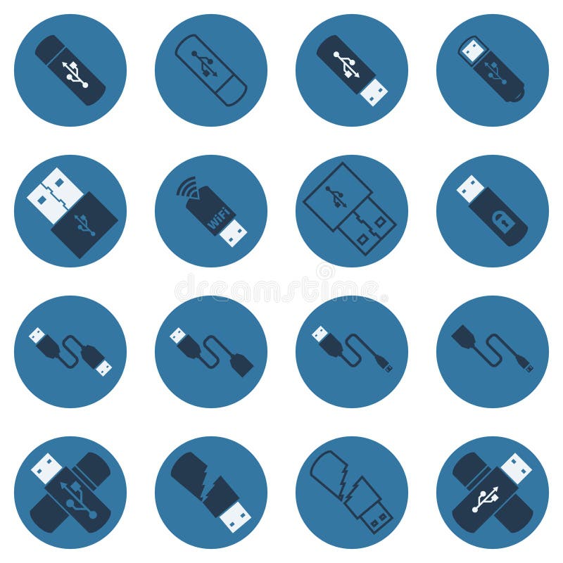 USB Vector Dark Blue Flat Icons Stock Vector - Illustration of hardware ...
