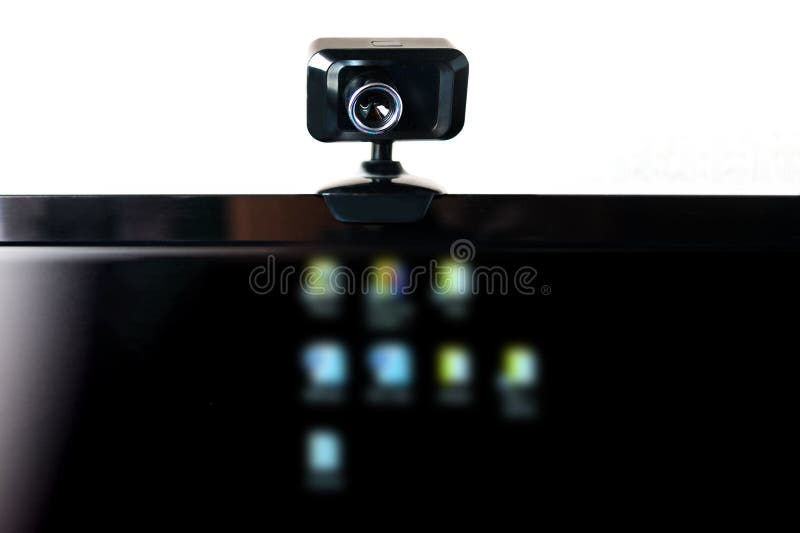 USB Webcam, Web Camera, Mounted on Computer Monitor with Blurred Icons ...