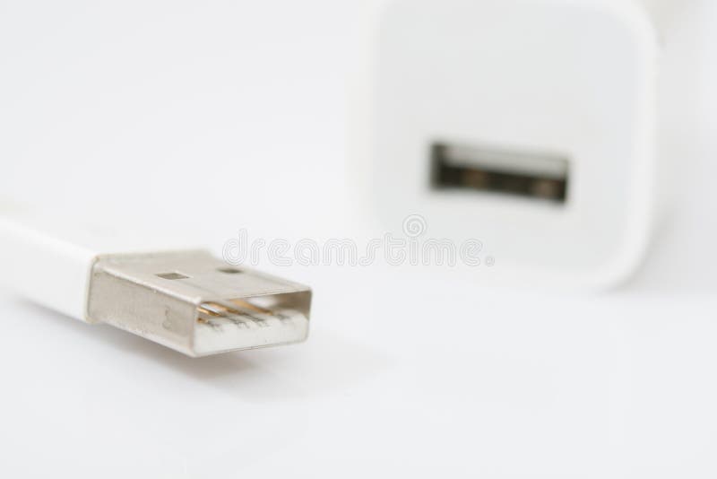 USB White Charger Adapter and USB Cable on White Background Stock Photo ...