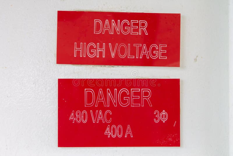 Rectangular, Red High Voltage Warning Sings on the Wall. Editorial ...