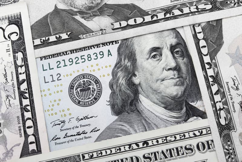 4 USD Notes are Forming a Square with a 100 USD Note in the Middle ...