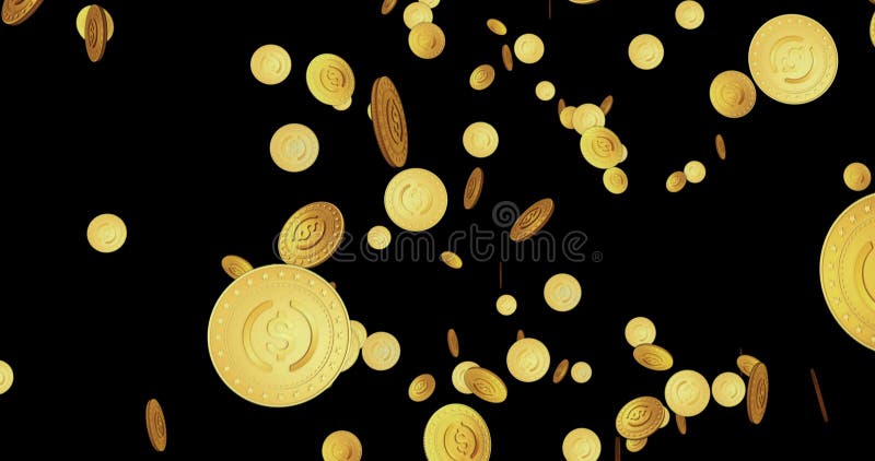 USDC Cryptocurrency Golden Coin Falling Rain Loop Stock Video - Video ...