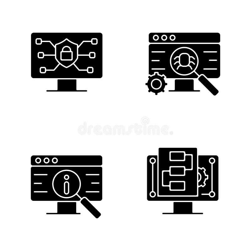 Use of Digital Technologies Black Glyph Icons Set on White Space Stock ...