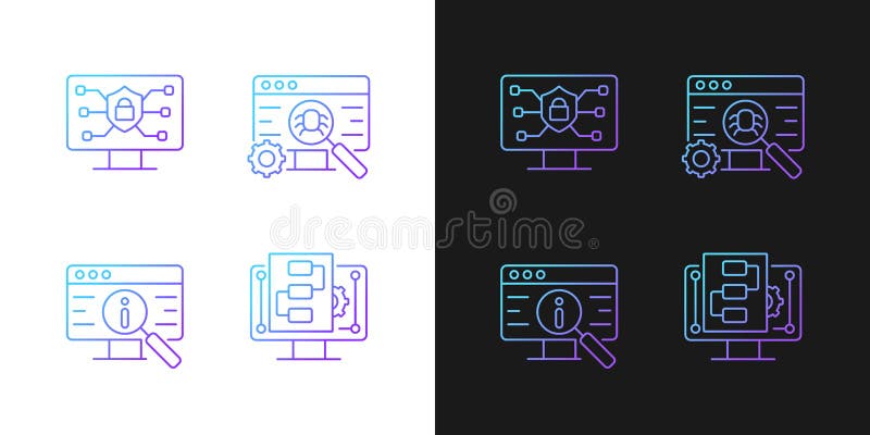 Use of Digital Technologies Gradient Icons Set for Dark and Light Mode ...