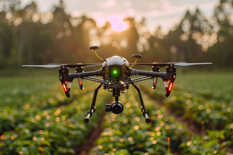 Use of Drones in Smart Agriculture and Farm Stock Illustration ...