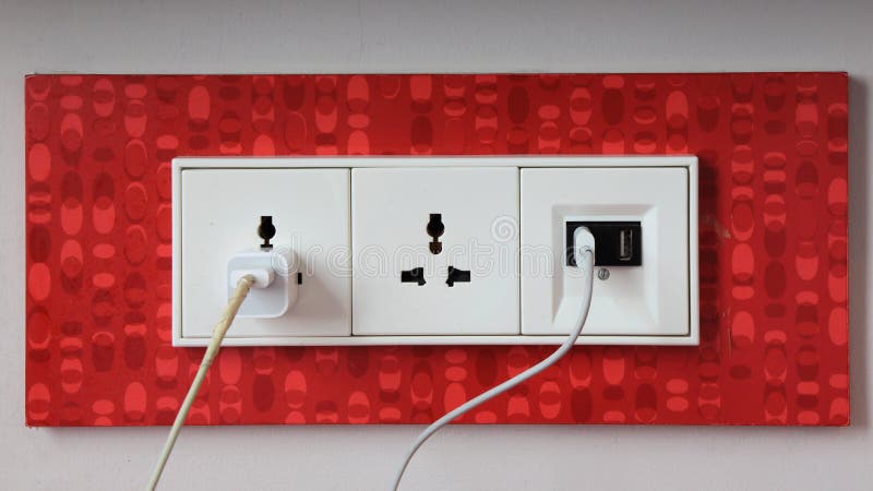 In Use Electrical Power Socket and in Use Usb Port on the Wall Stock ...