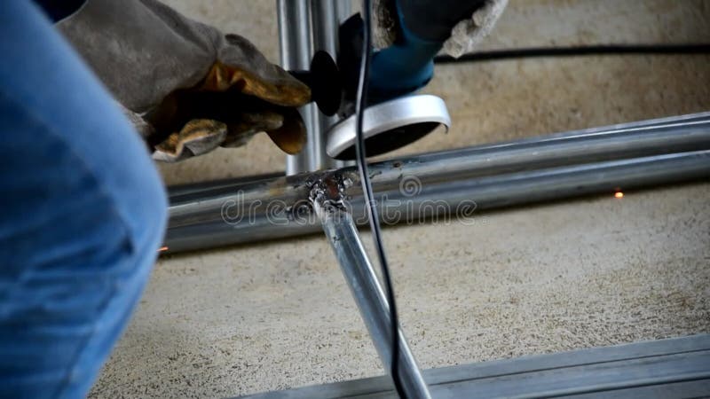 Use Grinding Machine for Grinding Surface for Steel Pipe Stock Footage ...