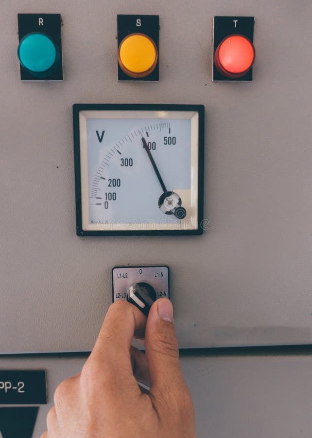 Use Hand is Adjust Switch on Electrical Control Cabinet Stock Photo ...