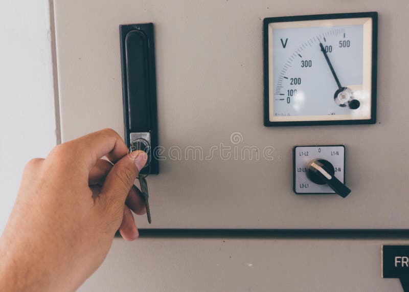 Use Hand is Adjust Switch on Electrical Control Cabinet Stock Photo ...