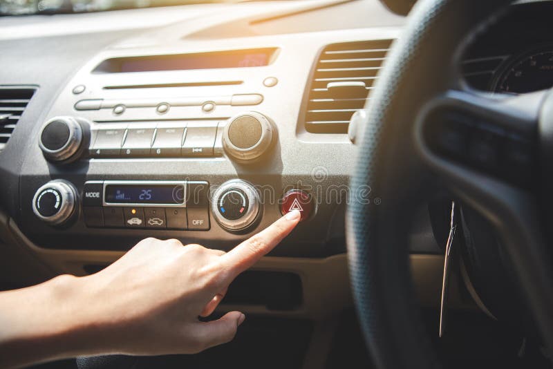 Use the Hand To Press the Emergency Button in the Car Stock Image ...