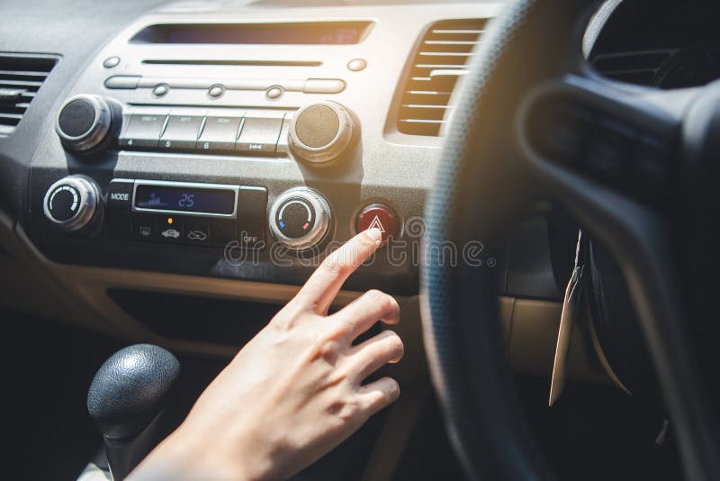 Use the Hand To Press the Emergency Button in the Car Stock Image ...