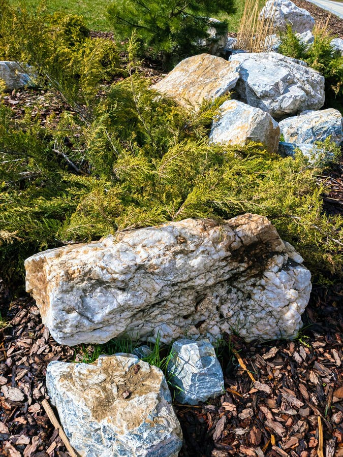 The Use of Large Stones in Garden Landscaping Stock Image - Image of ...