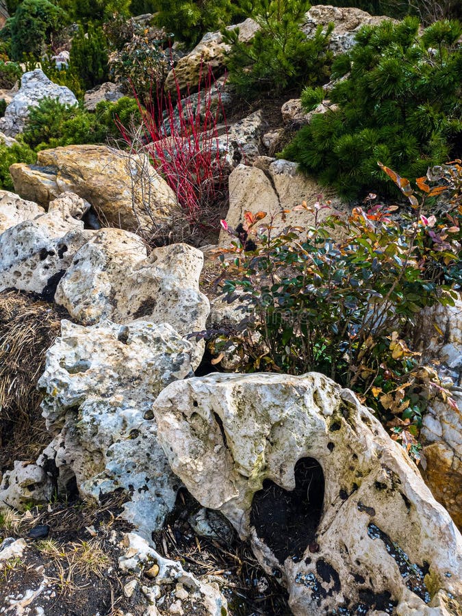 The Use of Large Stones in Garden Landscaping Stock Photo - Image of ...
