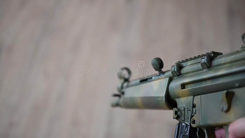 Use of the Loading Lever of a Submachine Gun Slow Motion Stock Video ...