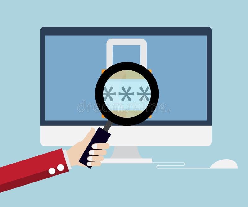 Use Magnifier Glass Searching Password from Locked Computer Stock ...