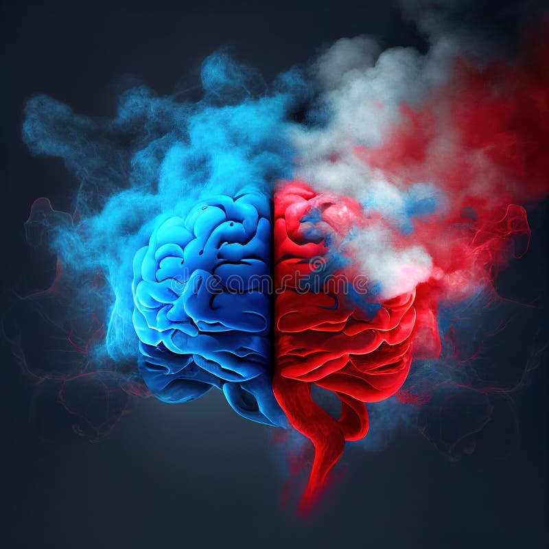 Use of Mind Concept Mind of a Human Red with and Blue Smoke Generative ...