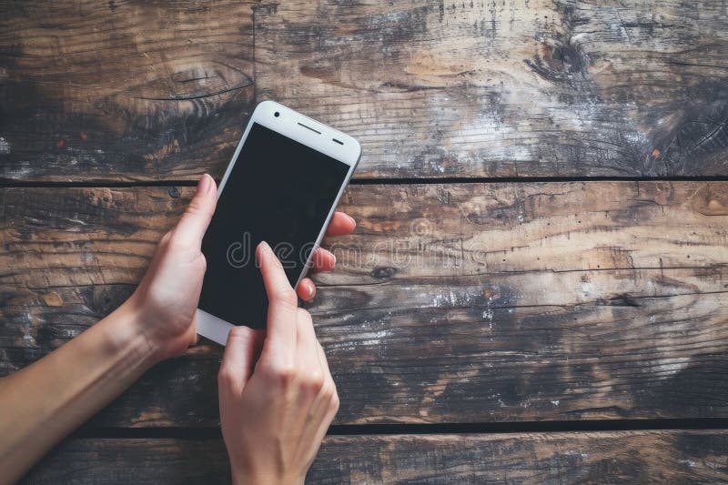 Use Mobile Phone on Wood Table with Space for Text, Copy Space ...