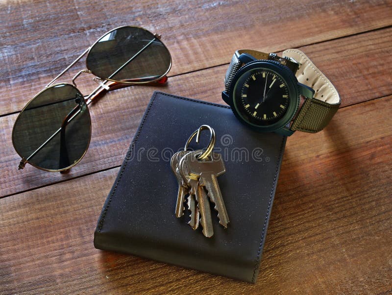 Daily Use Objects on a Wooden Table Stock Photo - Image of wooden, keys ...