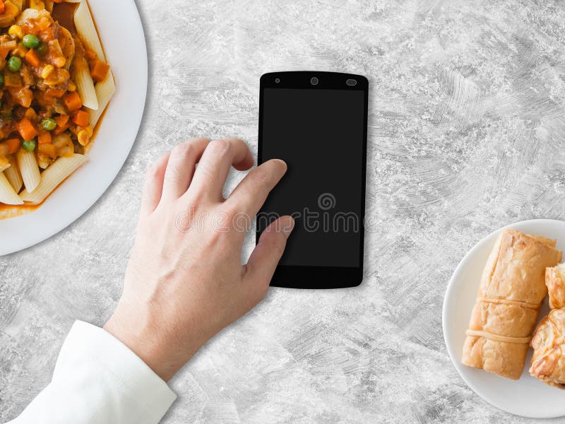 Use phone when eat. stock photo. Image of busy, smart - 76278962