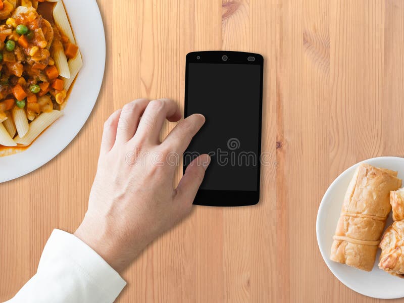 Use phone when eat. stock image. Image of meal, smart - 76278991