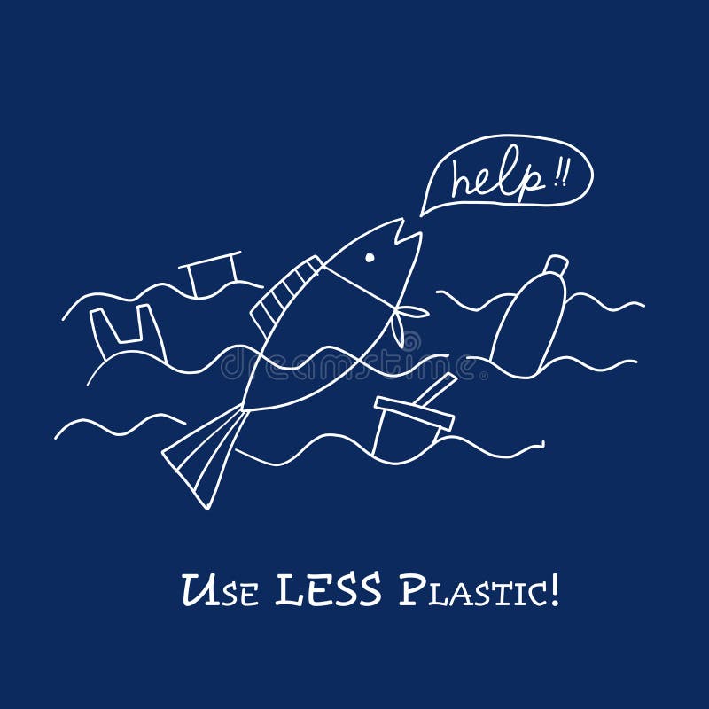 Use less Plastic Concept Art. Fish Ask for Help, Plastic Trash Stock ...