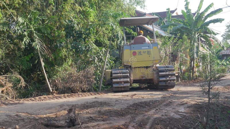Use the Small Bulldozer To Push the Tree Stump until the Roots Pull Out ...