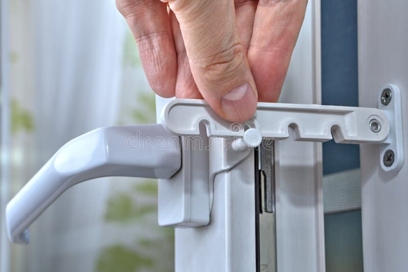 Installation of Opening Limiter on the Pvc Window, Close-up. Stock ...