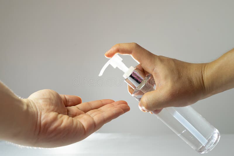Use Your Hands To Press the Alcohol Gel in the Pump Bottles for ...
