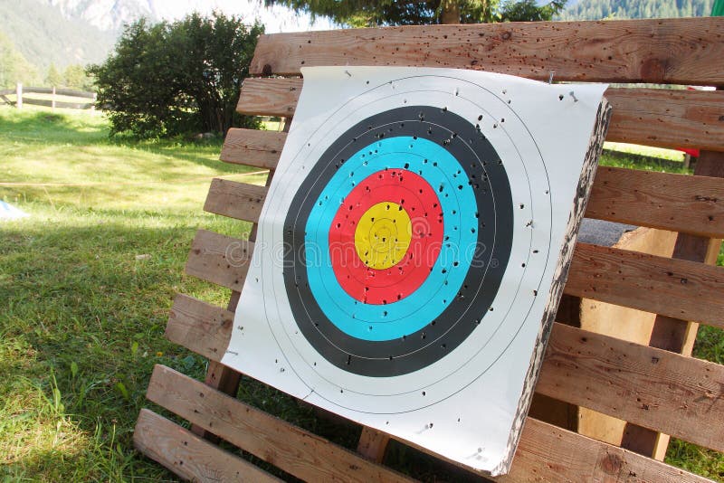 Used Archery Target on a Wooden Base Stock Image - Image of purpose ...