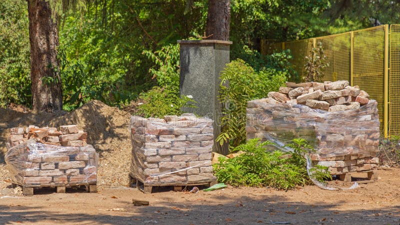 Used Bricks Pallets stock photo. Image of bricks, balkans - 253422936