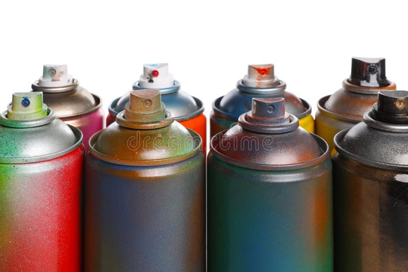 Used Cans of Spray Paints on White Background Stock Photo - Image of ...