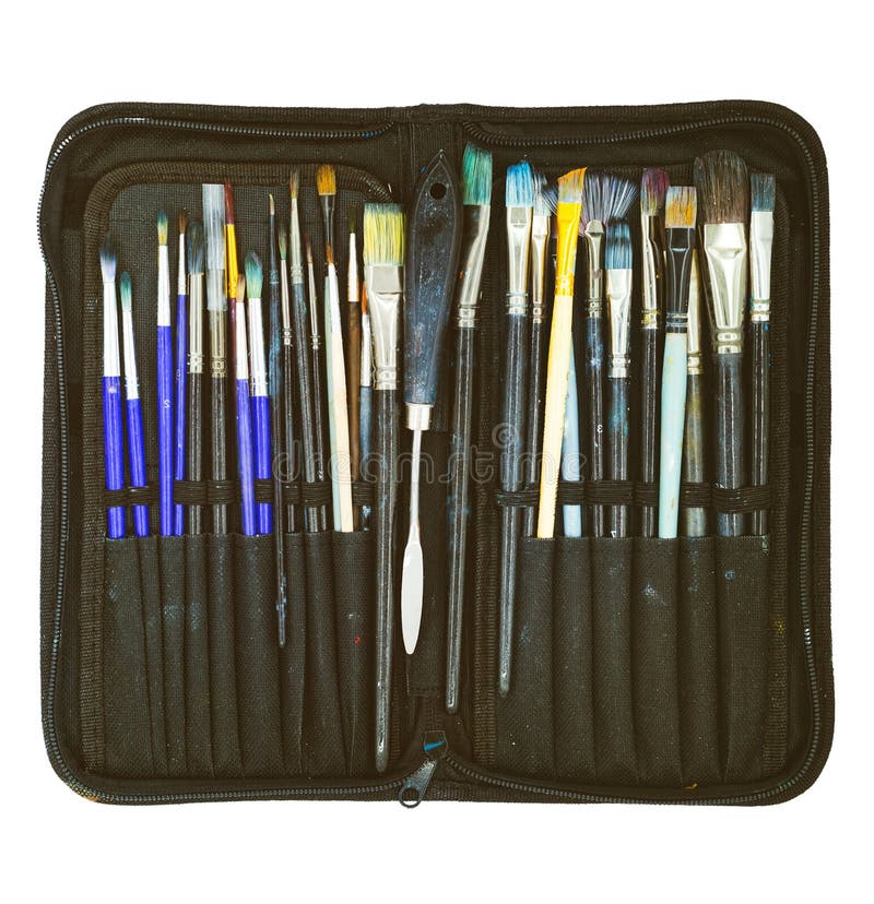 Used Case Pouch Holder for Art Paintbrushes Set Stock Photo - Image of ...