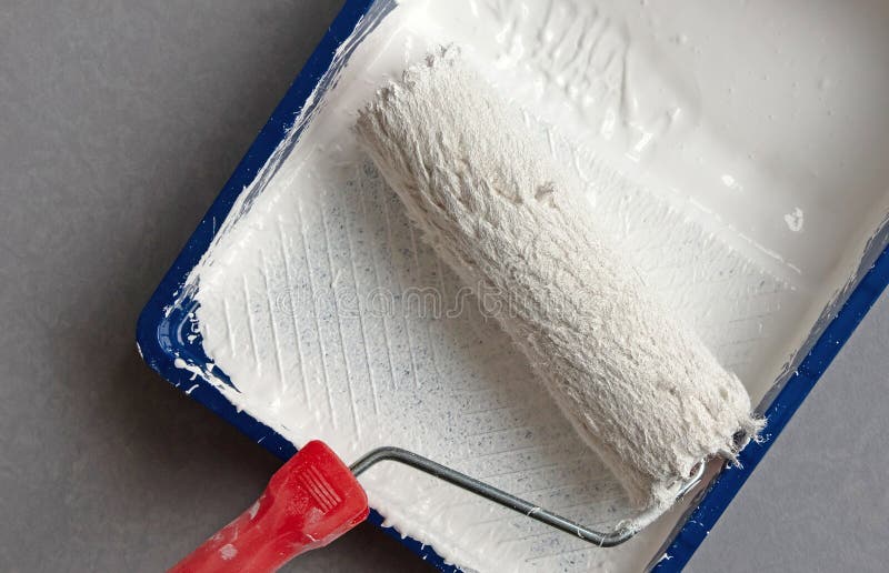 Used and Cleaned Paint Roller and Pan Stock Image - Image of stuck ...