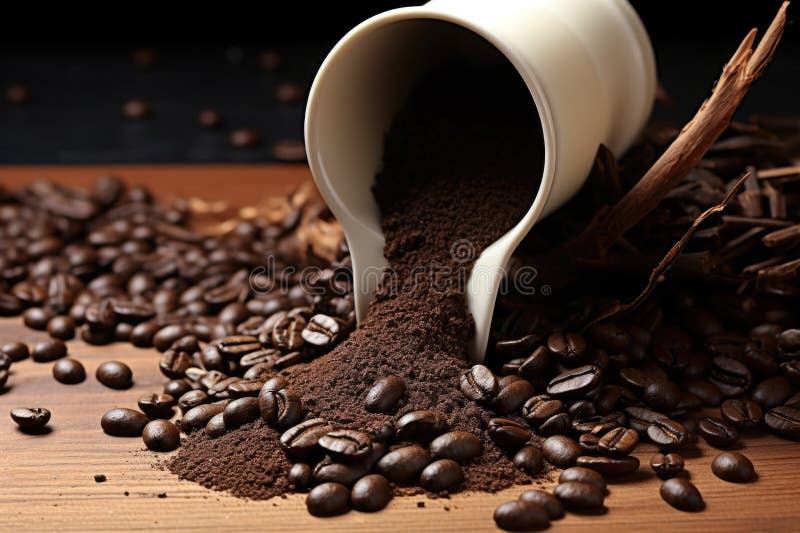 Used Coffee Beans Spilling Out of a Cup Stock Image - Image of spilled ...