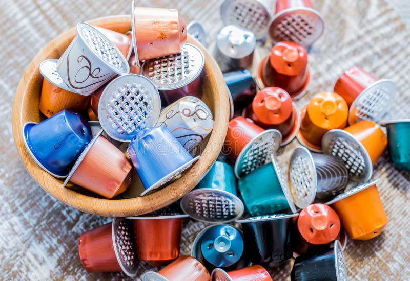 Used coffee pods stock image. Image of plastic, blue - 99720191