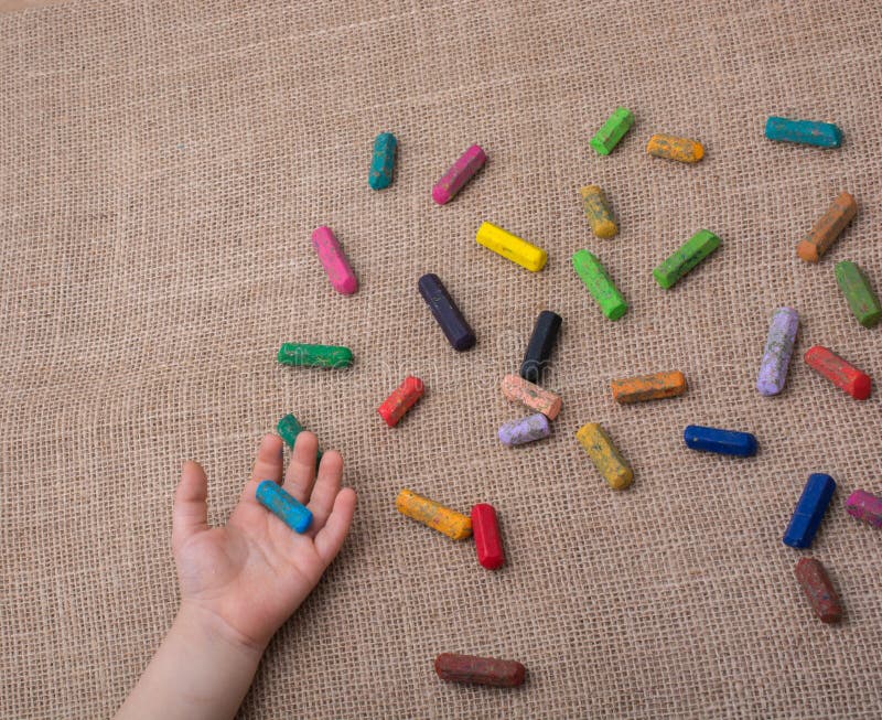 Used Color Crayons and a Toddlers Hand Stock Photo - Image of group ...