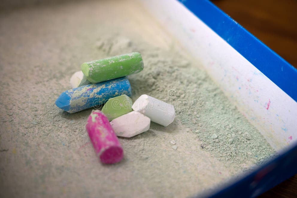 Used Colored Chalks with Chalk Powder Dust in a Box. Stock Image ...