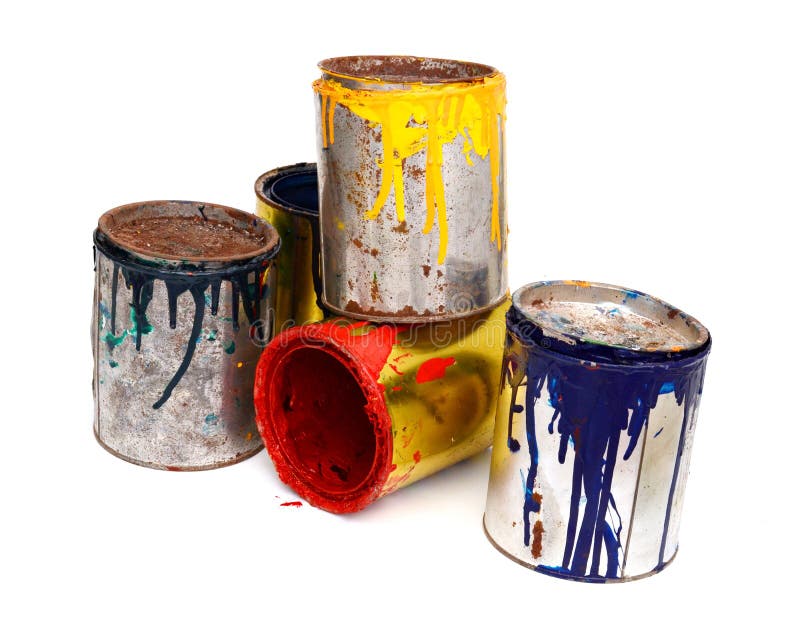 Used Colorful Paint Buckets Stock Photo - Image of purple, yellow: 99192268