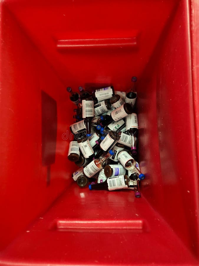 Used, Contaminated Blood Culture Bottles Inside Red Waste Container ...