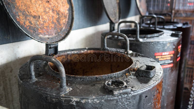 Used Cooking Oil Containers Stock Photo - Image of bucket, funnels ...