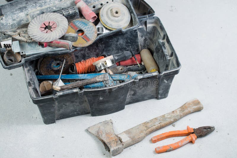 Used Dirty Tool Builder in a Box Stock Image - Image of instrument ...