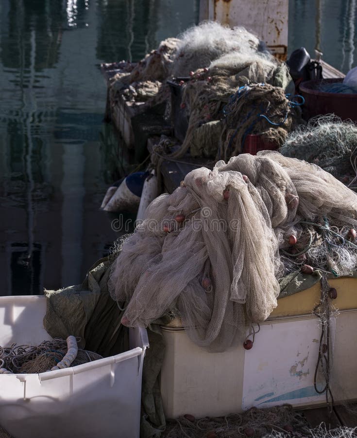 Used Fishing Nets and Ropes Stock Image - Image of marine, drapery ...