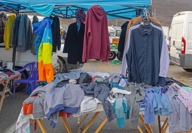 Used Garment Flea Market stock photo. Image of garment - 311127444