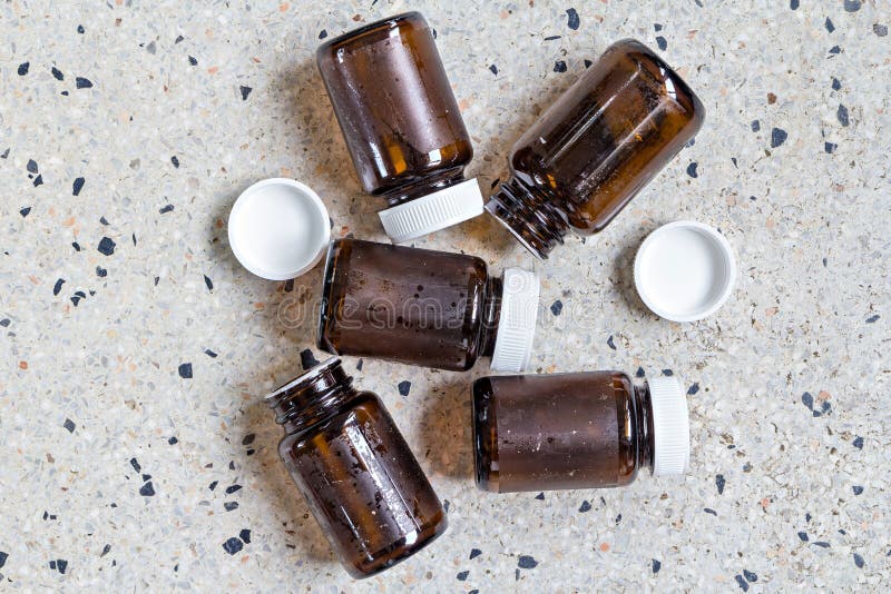 Used glass bottles stock image. Image of marble, brown - 58681157