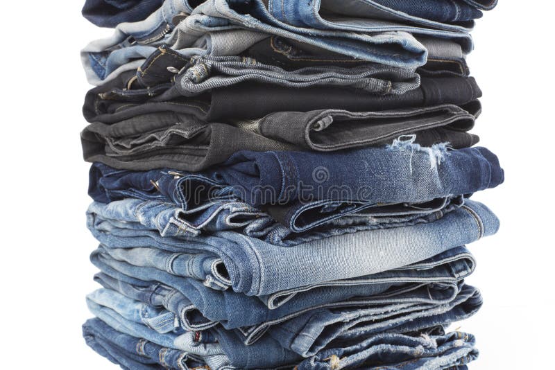 Used jeans on white stock image. Image of retail, stack - 109133221