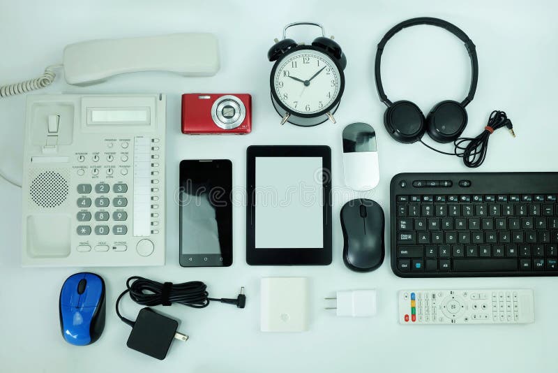 Used Modern Electronic Gadgets for daily Use on White Floor, Reuse and ...