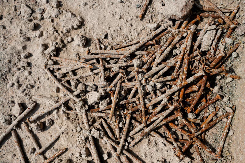 Used Nails Waste at Construction Site Which Rusted and Covered in ...