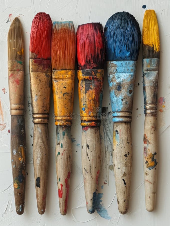Used Paint Brushes on White Background Generative AI Stock Illustration - Illustration of craft ...